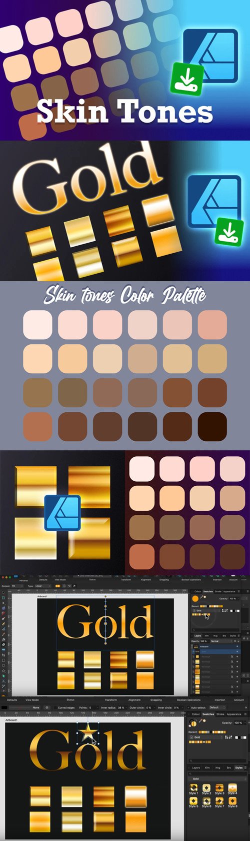 Skin Tones & Gold Metallic - Color Palette Swatches for Affinity ...