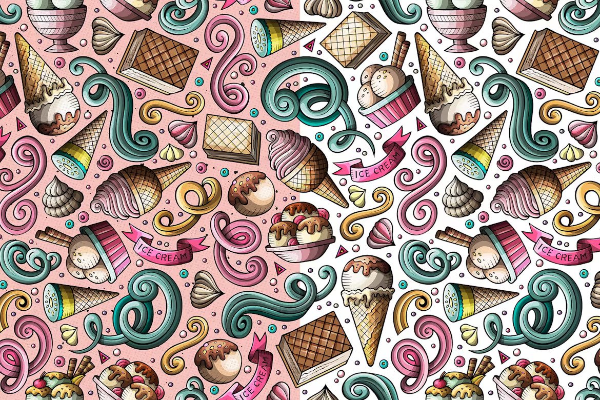 EE - Ice Cream Cartoon Seamless Pattern BWJGNLW | SoftArchive
