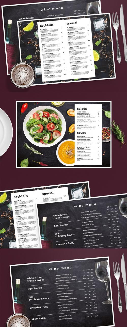 Landscape Menu Layout with Wine Bottle and Glass | SoftArchive