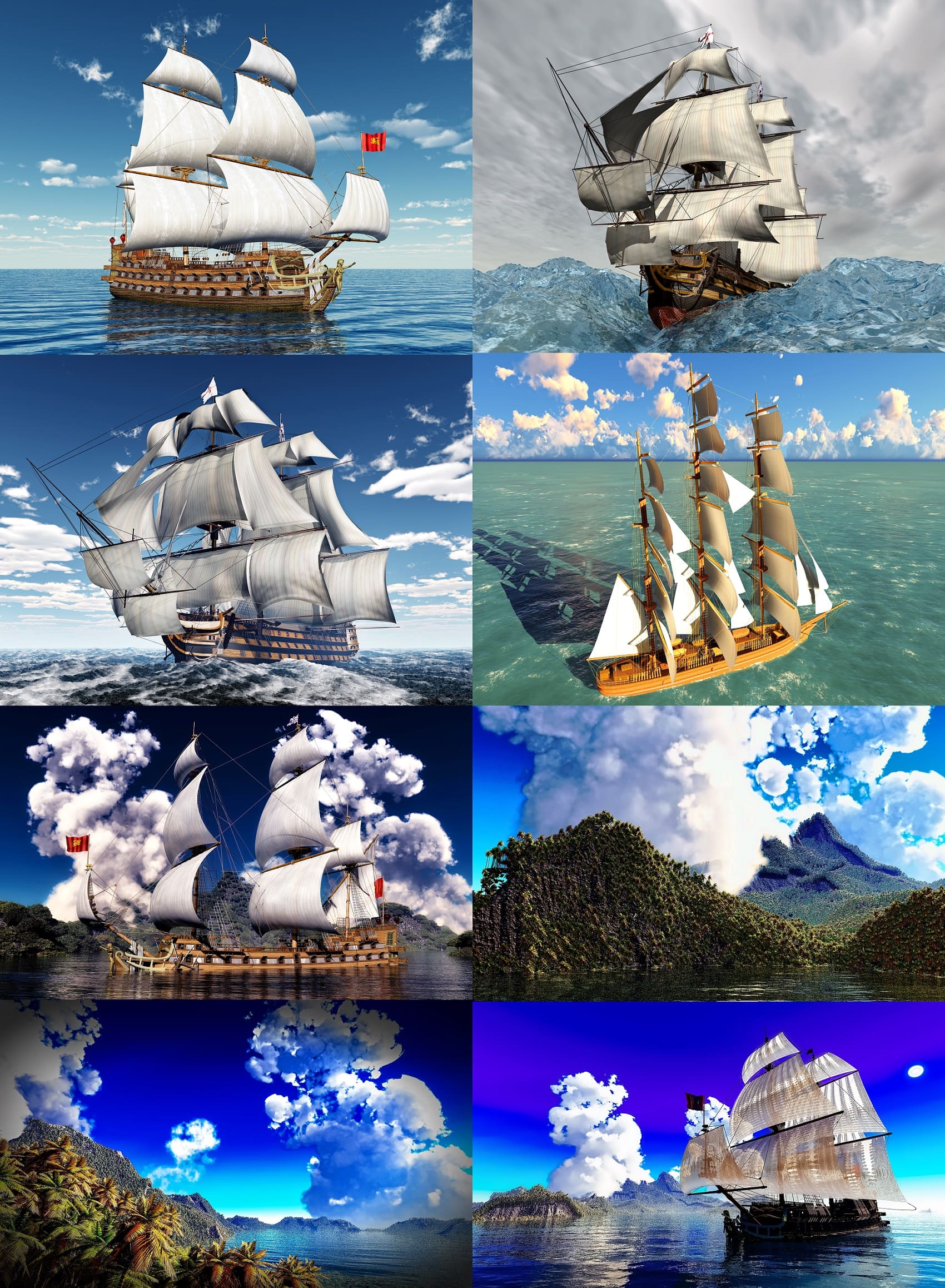 Pirate ship and active volcano in 3d illustration | SoftArchive