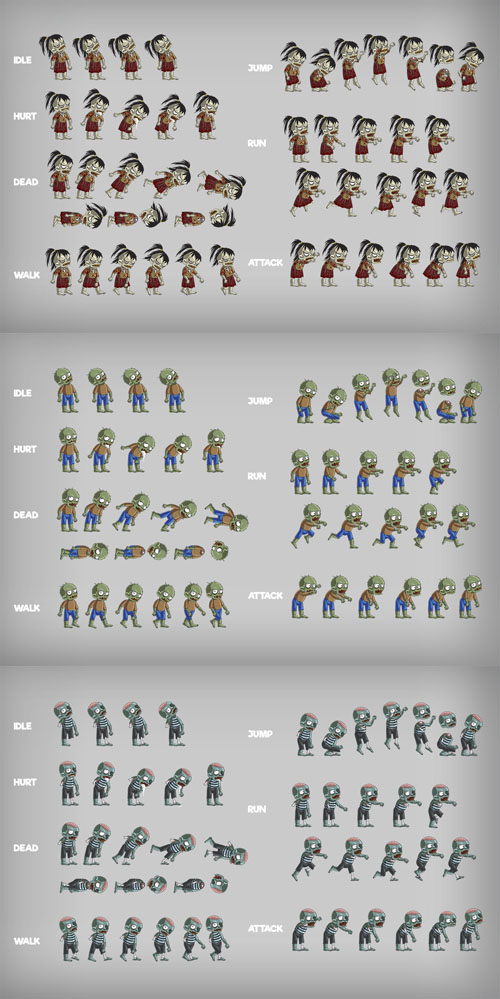 2D Game Zombie Characters With Animations - Sprite Pack [AI/PNG ...