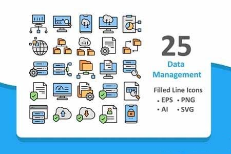 25 Data Management Icons - Filled Line | SoftArchive