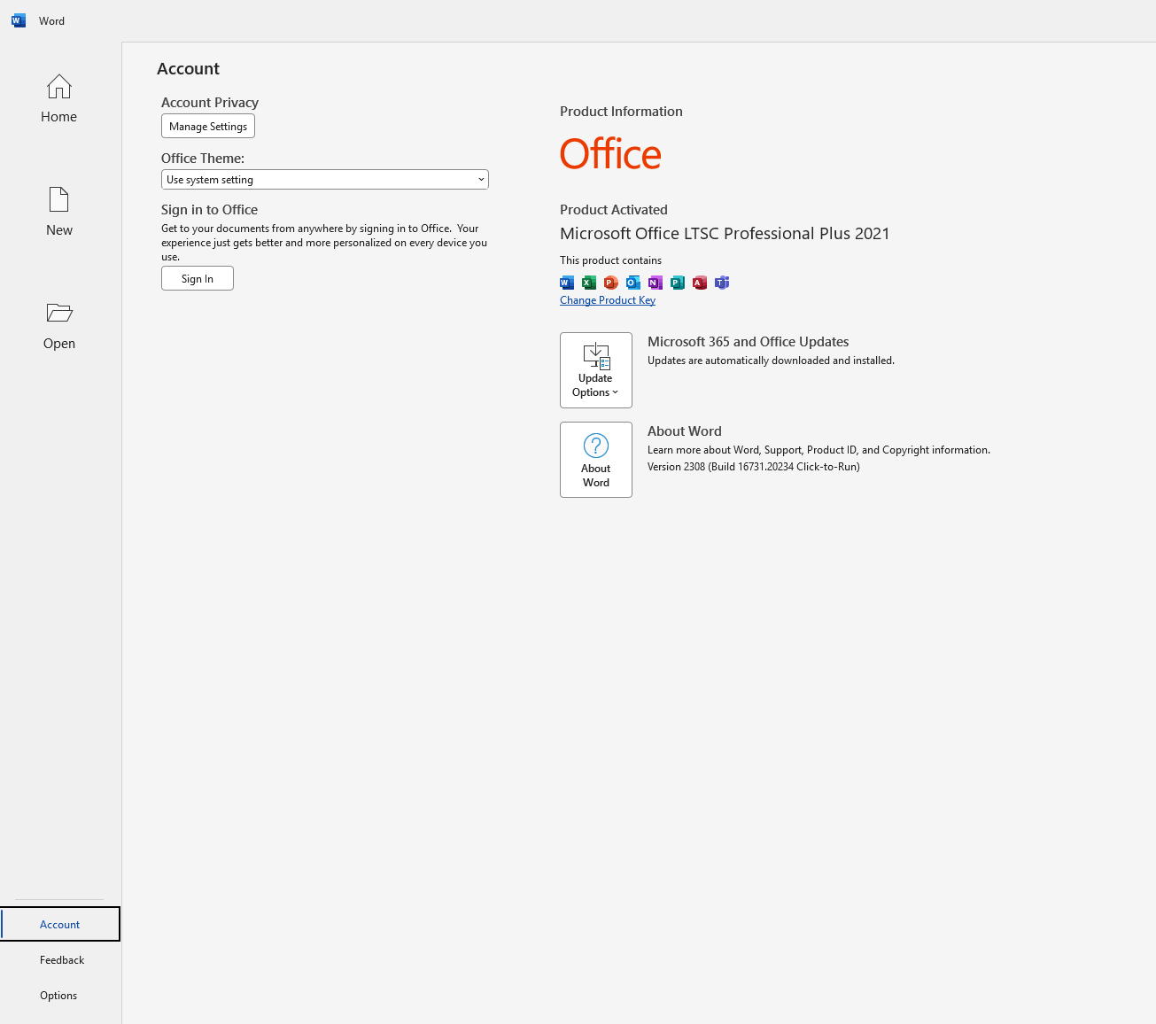 Microsoft Office Professional Plus 2021 VL Version 2308 (Build 16731. ...